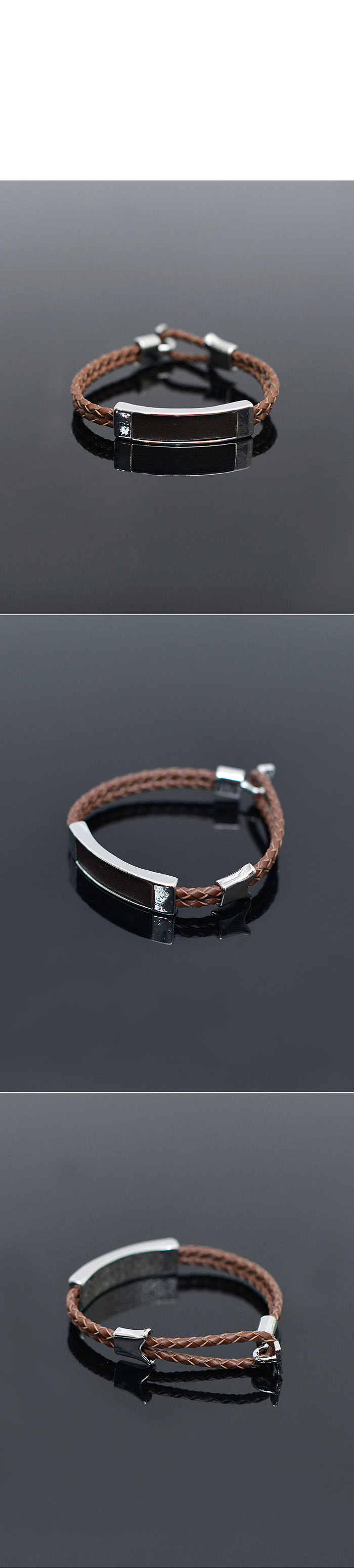 Accessories :: Bracelets :: Last 1) Square Metal Bar Braided Leather ...