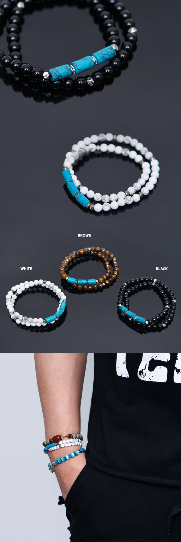 Accessories :: Bracelets :: Dual winding Turquoise Beads-Bracelet 344