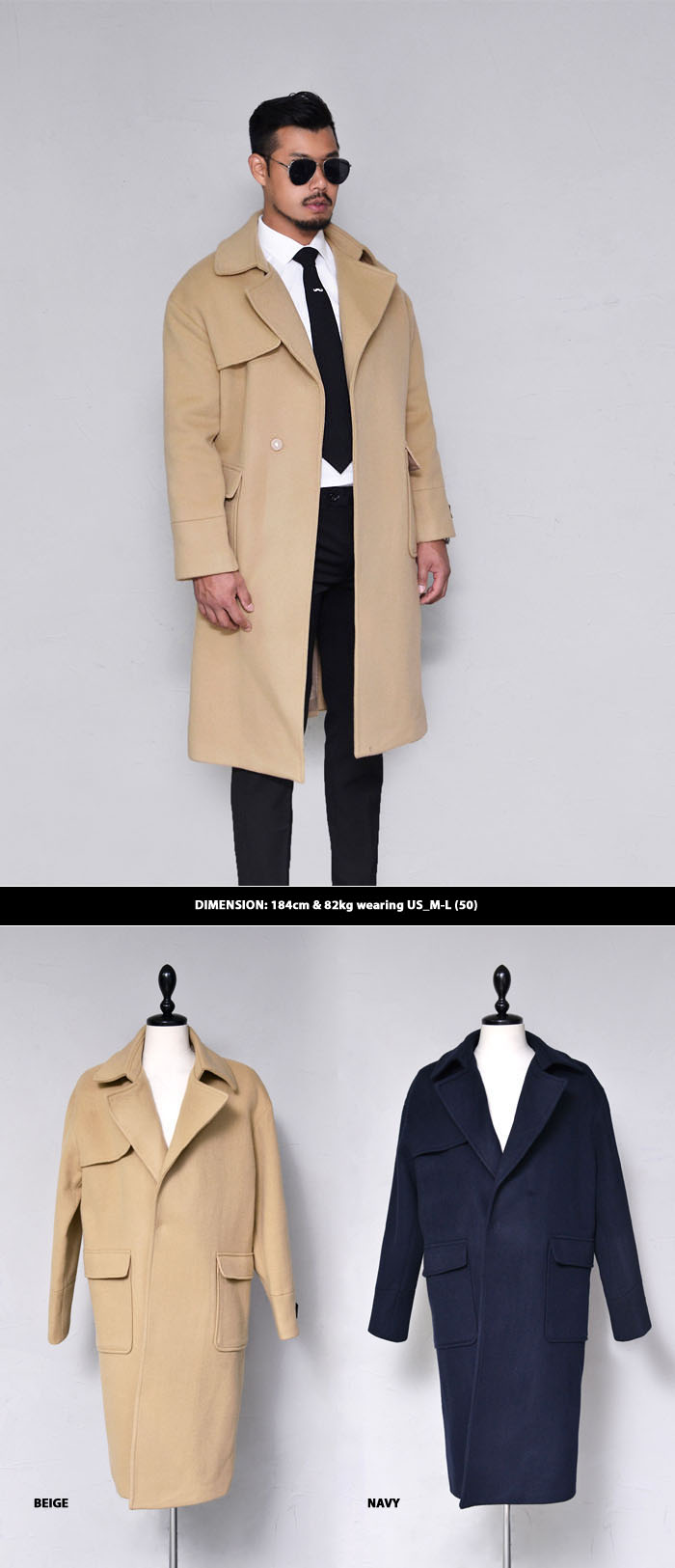 Outerwear :: Coats :: Sale) Loose Fit Gun Flap Long Wool-Coat 145