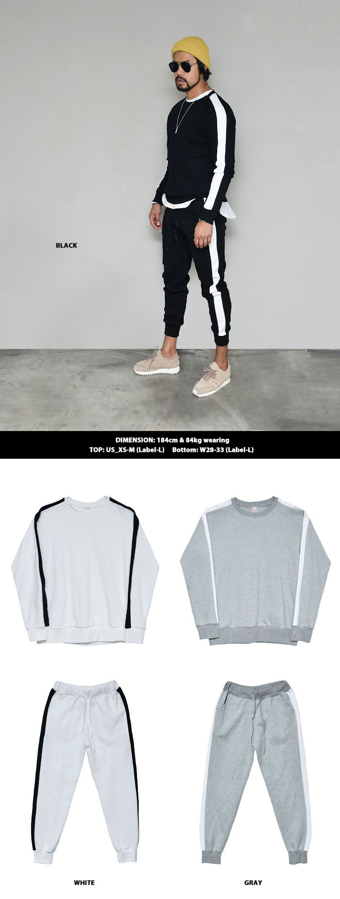 Gymwear Set :: White Taping Crew Jogger Set-Gymwear 56
