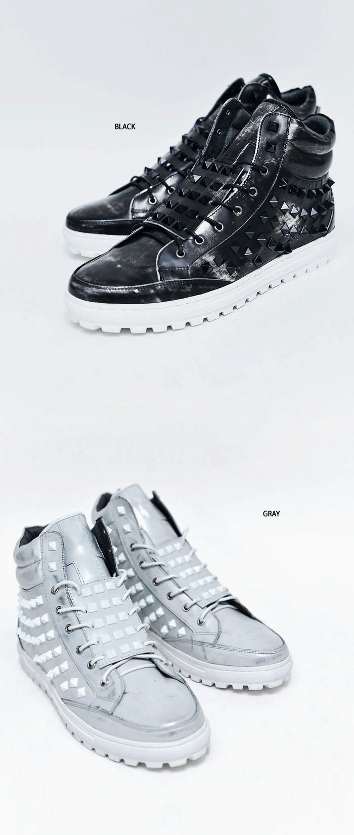 Shoes :: Last 1) Edge Square Studs Cowhide High Top-Shoes 379